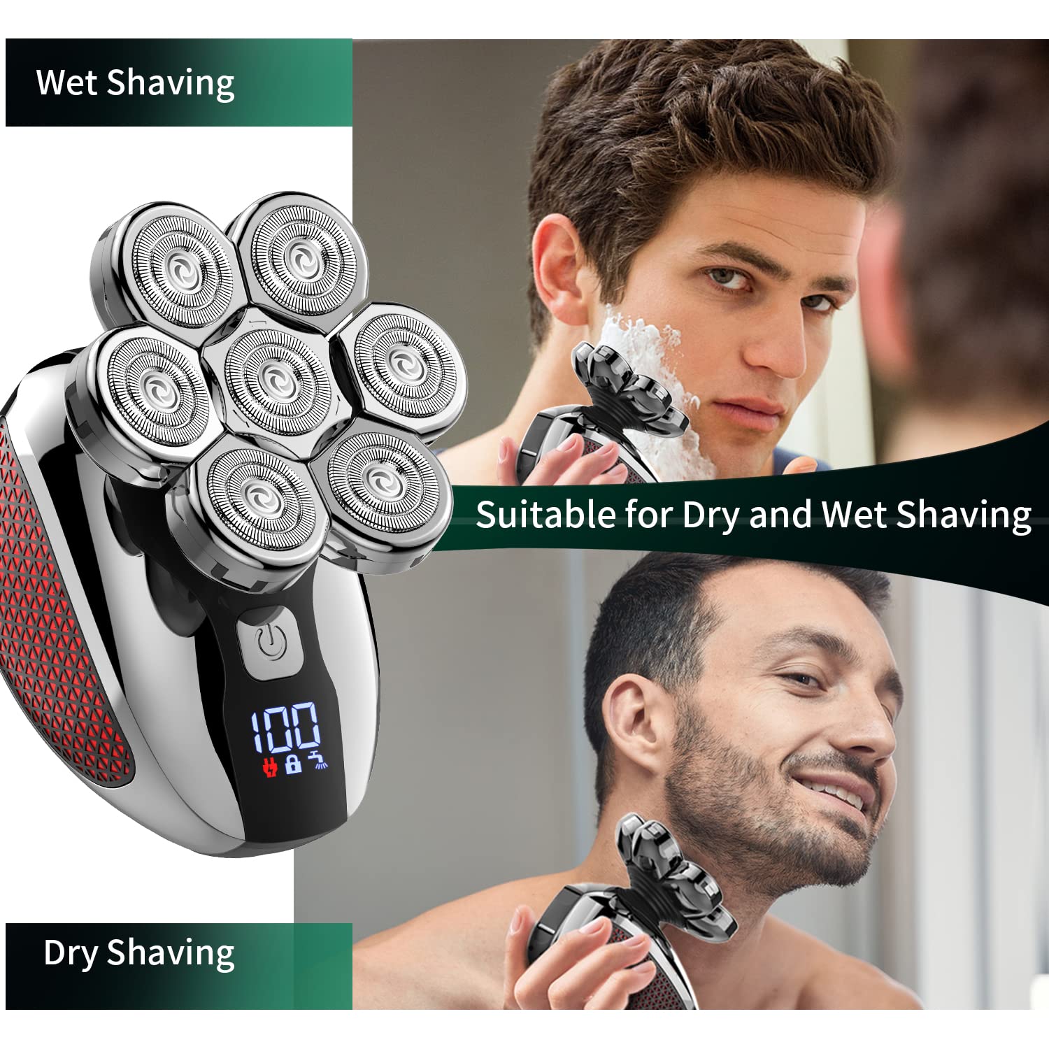 Head Shavers for Bald Men 7D, CHLANT Shaves Cordless Rechargeable Electric Shaver Razor Wet&Dry Waterproof 5-in-1 Rotary Grooming Kit