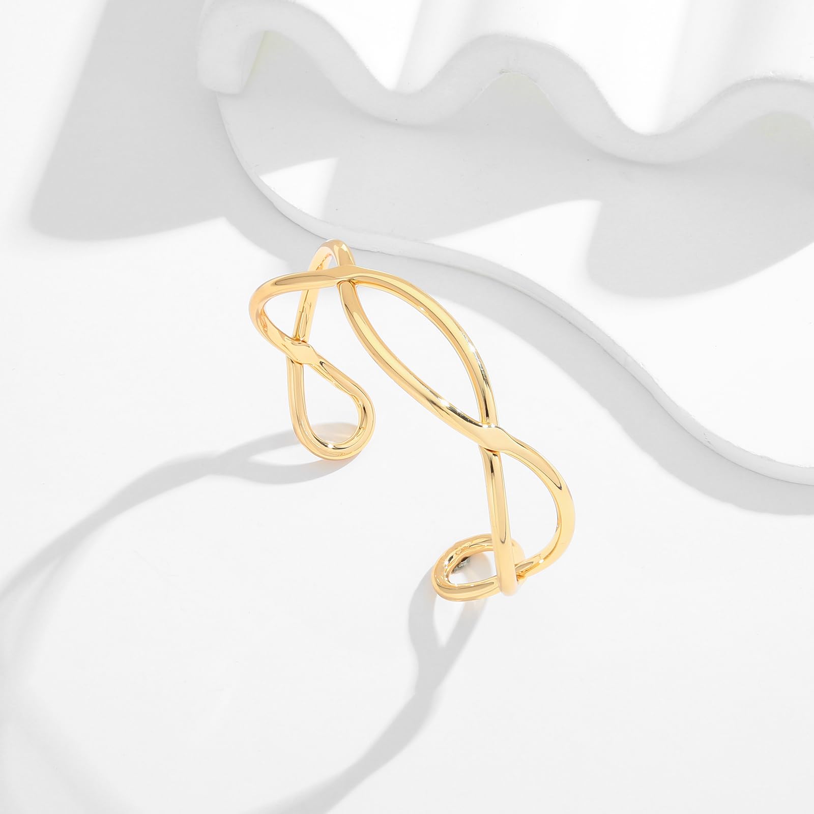 ENSKEFEN Two-Tone Cuff Bracelet for Women Dainty Teardrop Open Bangle Gold Plated Adjustable Cuff Bracelet