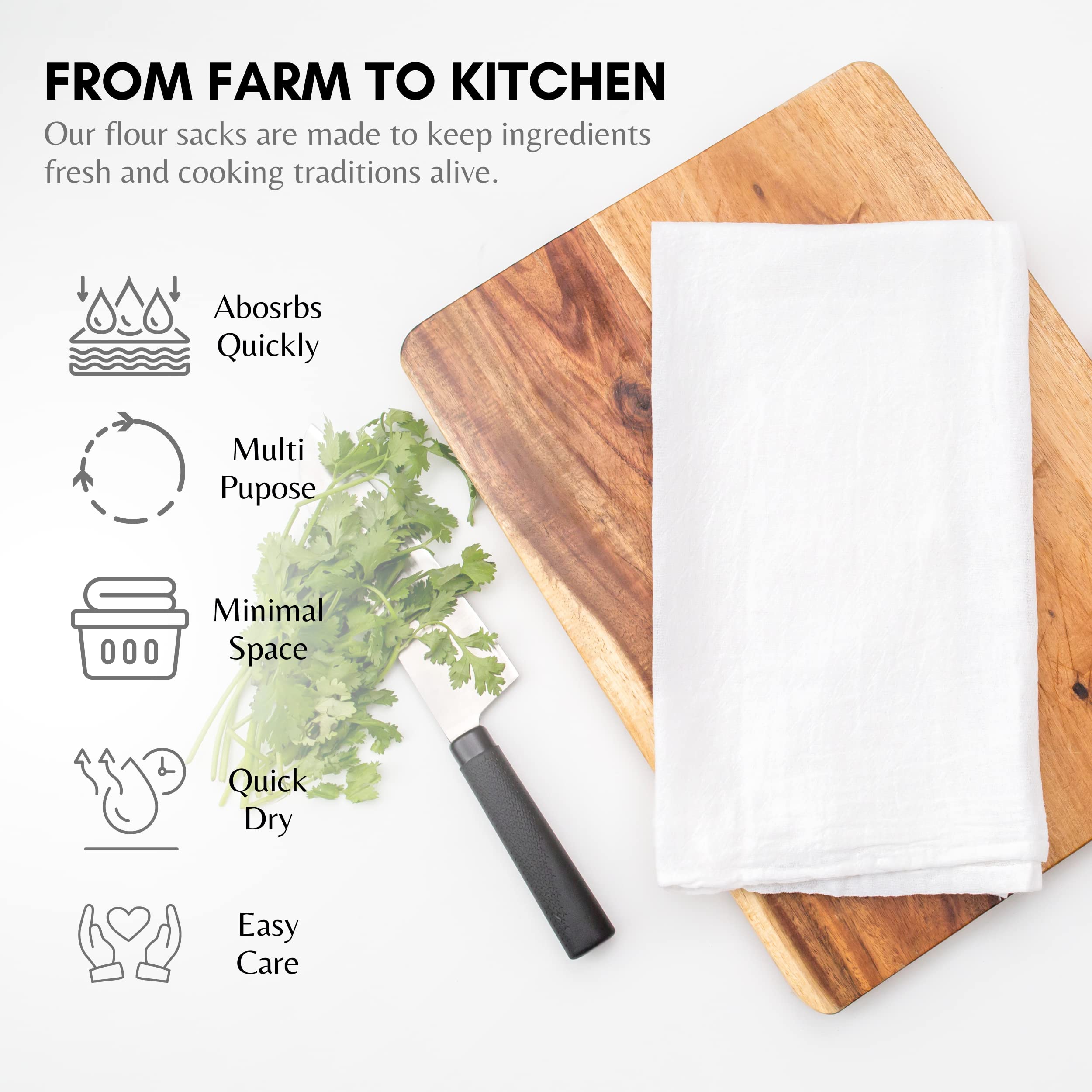 GOLD TEXTILES White Flour Sack Towels (24 Pack - 28x28) 100% Cotton Kitchen Towels – Multipurpose, Soft & Absorbent, Quick Dry with Easy Care