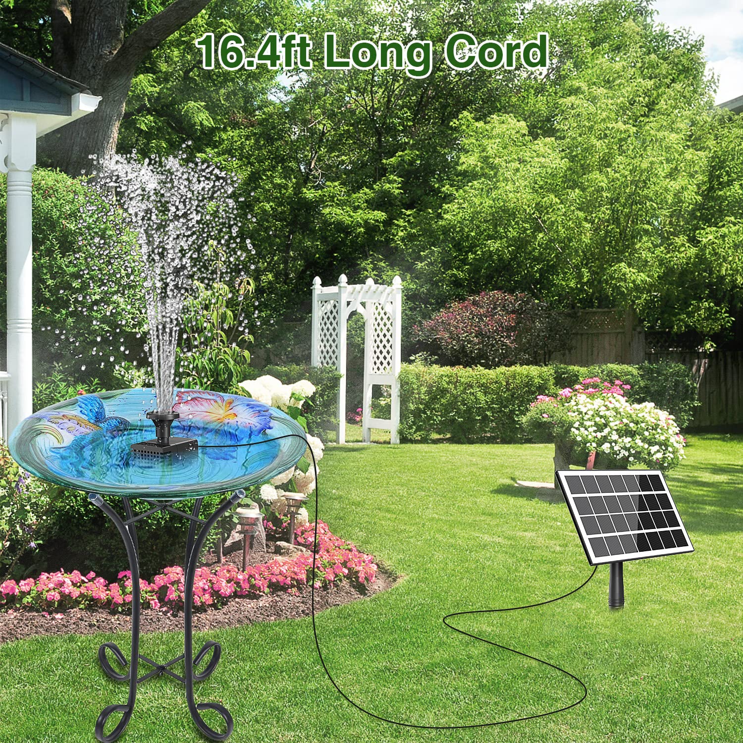Jutai Solar Fountain Kit with 2000mAH Battery Backup Glass, 3.5W DIY Solar Water Pump with Sucker and Stake, Solar Fountain Pump for Bird Bath, Water Feature,Pond, Outdoor-7 Nozzles,16.4ft Power Cord