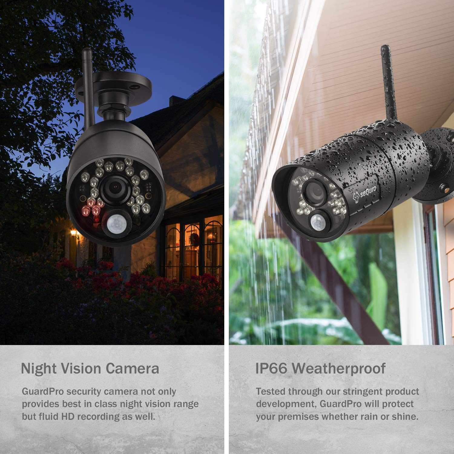 SeQuro-Security-Camera-Monitor-Wireless 720P Outdoor Bullet Cameras, Portable Security Monitor, Night Vision, Waterproof, Motion Sensor Home Surveillance DVR Kits