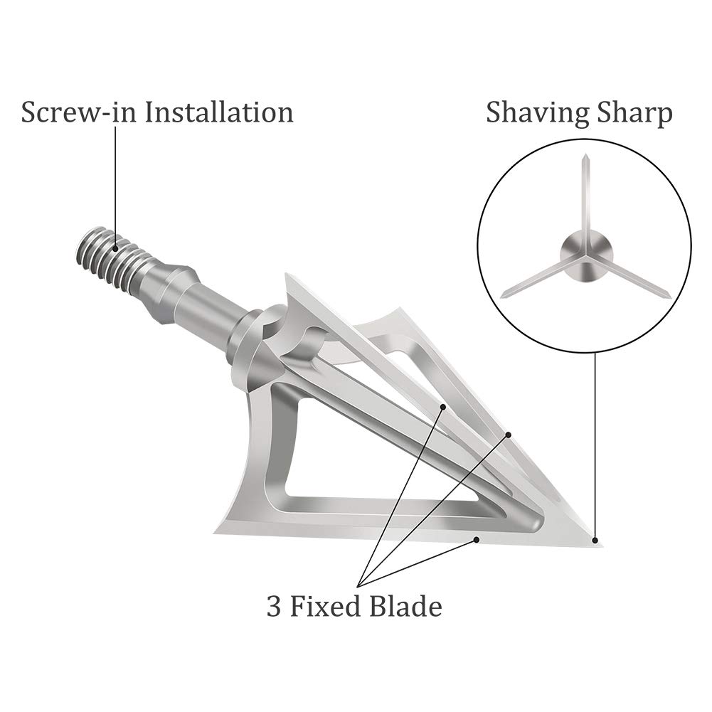 Feyachi Hunting Broad Heads 100 Grain Stainless Steel Fixed Blade Broadhead Arrow Tips Archery Arrowhead for Crossbow and Compound Bow, Pack of 6