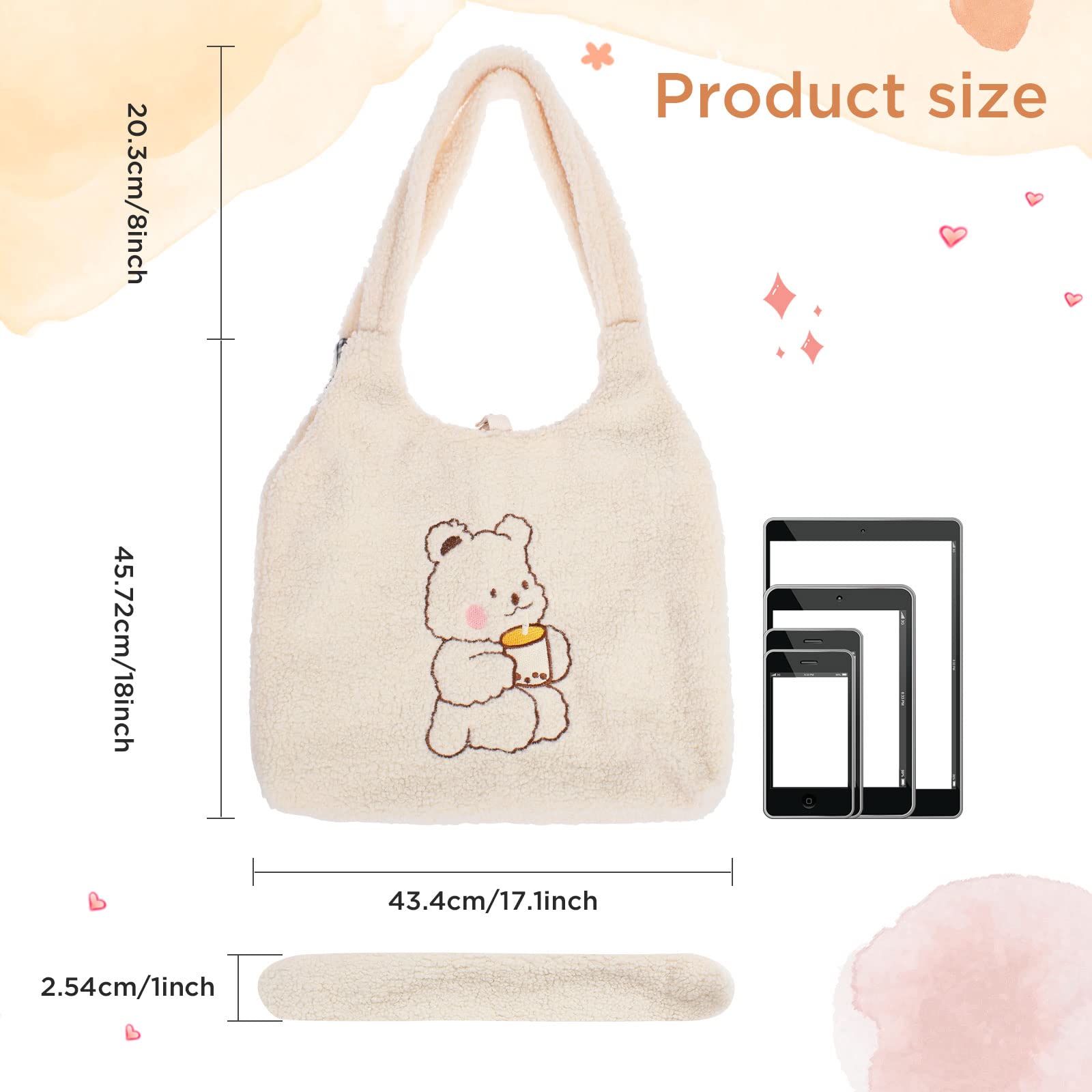 FVVMEED Women Canvas Tote Purse Lamb Like Fabric Shoulder Bag Simple Cute Bear Crossbody Handbag (B)