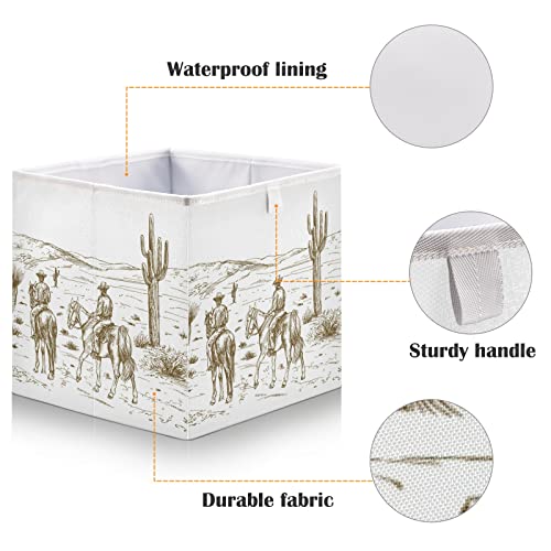 xigua Western Desert Cowboys Rectangle Storage Bin Large Collapsible Storage Box Canvas Storage Basket for Home,Office,Books,Nursery,Kid's Toys,Closet