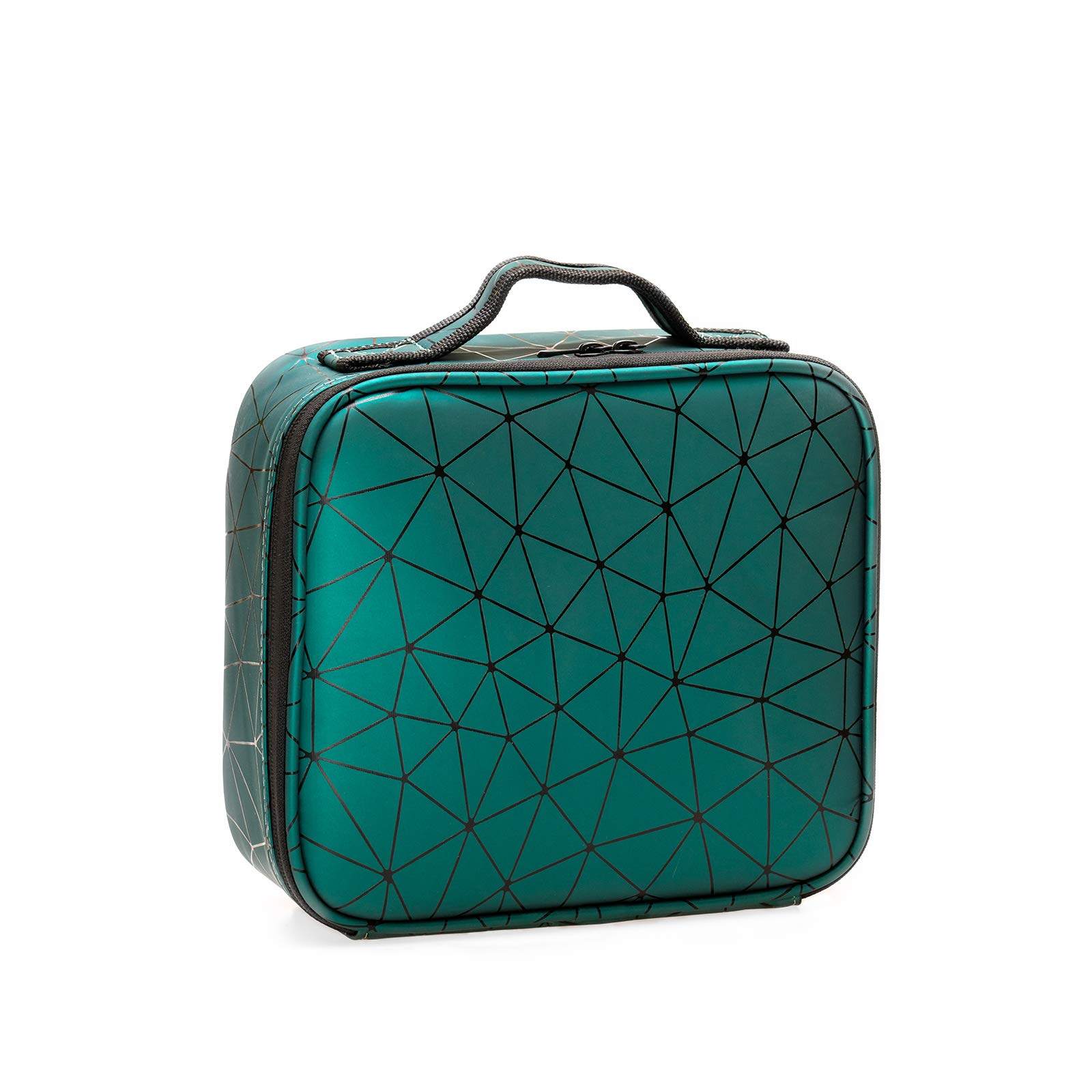 Garsumiss Travel Makeup Train Case Professional Cosmetic Bag Organizer Portable Artist Storage Make Up Compartments Tool Box Vanity for Brushes Toiletry Jewelry,Diamond Shape Pattern(Green)