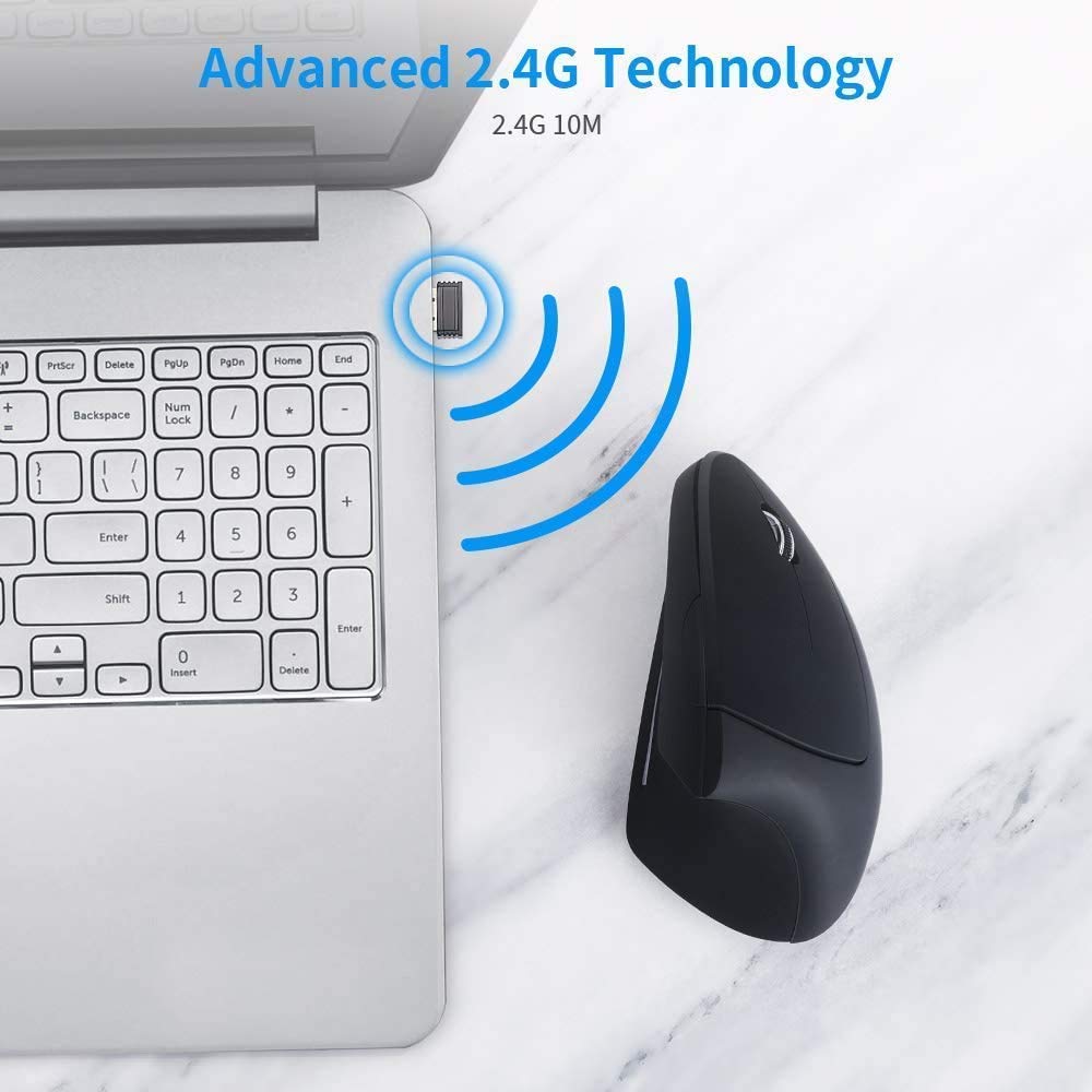 Ergonomic Mouse, Vertical Wireless Mouse - Rechargeable 2.4G Wireless Vertical Ergonomic Optical Mouse 3 Adjustable DPI 800/1200/1600 Levels 6 Buttons, for Laptop, Desktop, PC, MacBook (Black)