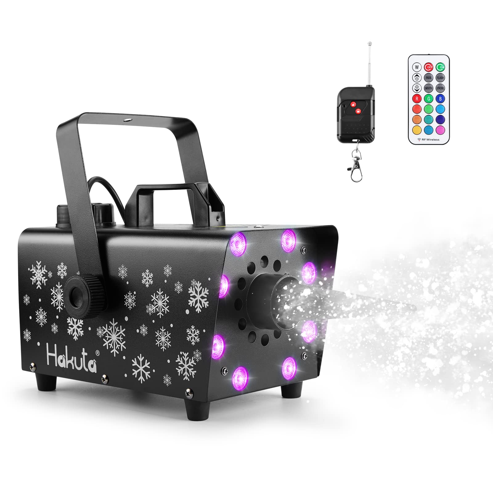 Hakuta Snow Machine, 800W Snow Machine with 8 LED RGB Lights, 13 LED Lighting Colors and 2 Remotes, Perfect for Christmas, Halloween, Valentine's Day, Wedding, Parties and DJ Stage