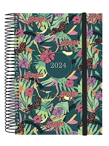 Finocam - Planner 2024 Spiral Design Collection 1 Day Page January 2024 - December 2024 (12 Months) Spanish Forest