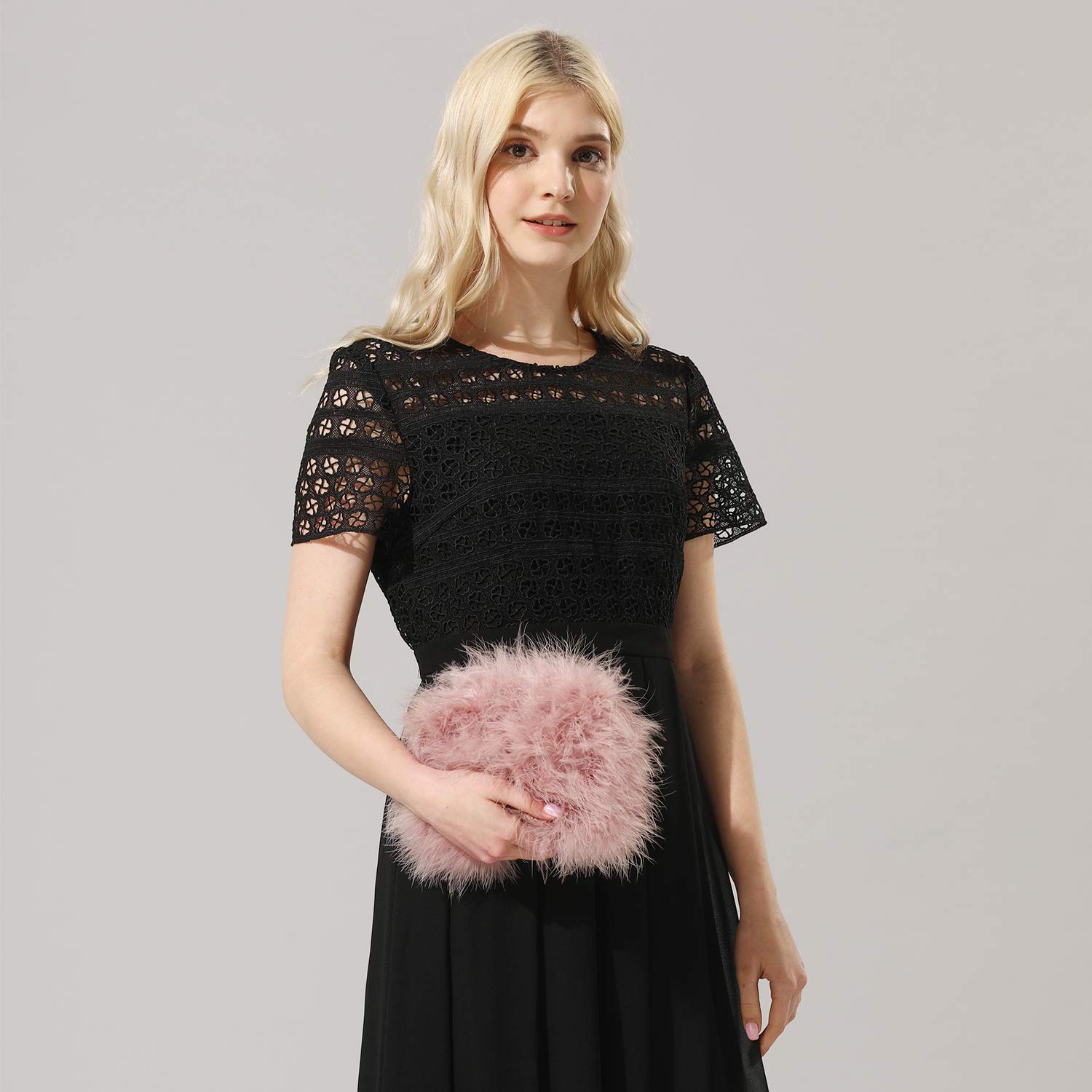 expouch Women Marabou Feather Clutch Bag Evening Handbag with Detachable Chain Strap Wedding Cocktail Party Bag (Nude)