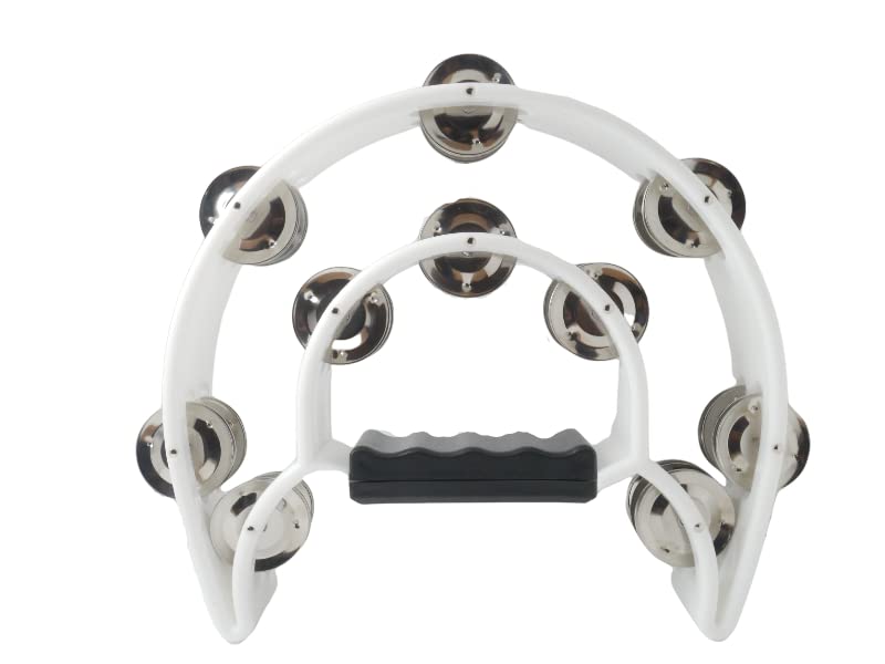 Half Moon Tambourine Double Row Jingle Tambourine 8 inch | Handheld Small Tambourine | Percussion Musical Instrument | Esterly's (Black)
