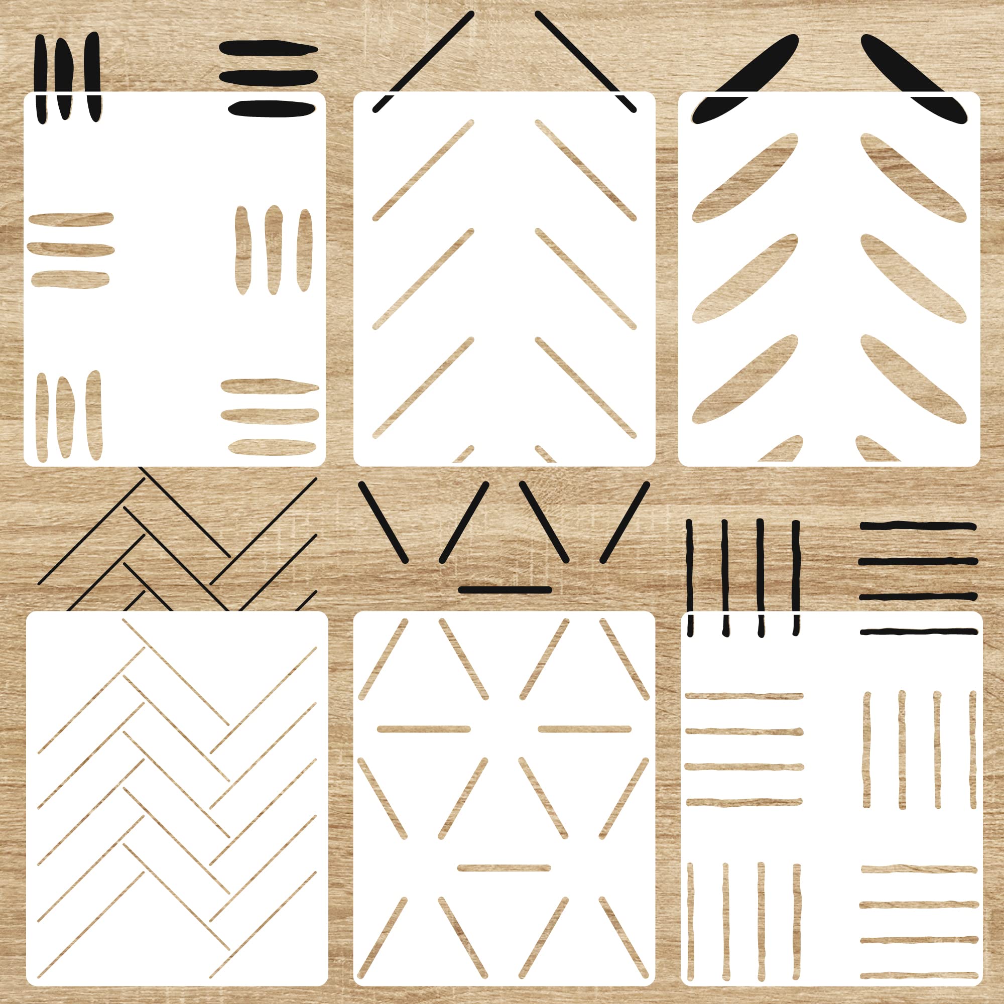 SHYJSHYJ 6 Pack 14'' Modern Herringbone Geometric Brick Hexagon Boho Lines Wall Stencils for Painting Large Pattern on Wall, Reusable Decorative Template for Scandinavian Painting Wall Décor