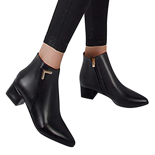 FASDNENDYS Boots for Women Western Style Chunky Shoes Heels Thermal Boots Zipper High Breathable Retro Size 9 Boots Women Black