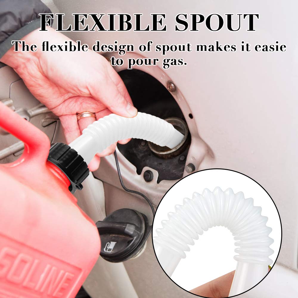 Gas Can Spout Replacement Kit, Flexible Pour Nozzle with Gasket, Gas Can Nozzle Replacement Universal with Seal Gasket/Vent Caps/Plugs/Extensions Fit Old & Most 1/2/5/10 Gallon Oil Cans (nylon)