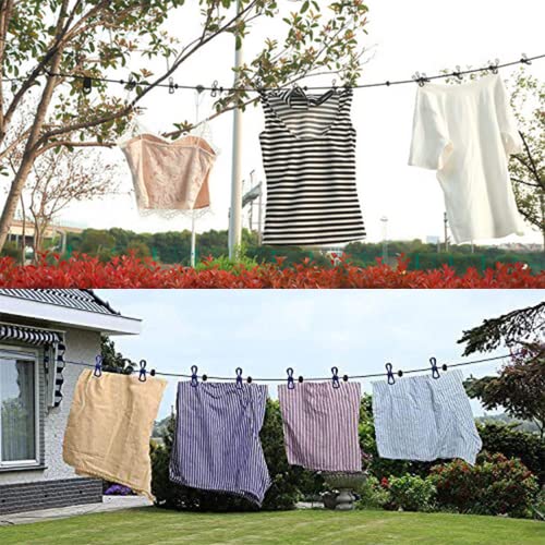 Retractable Clothesline for Travel Camping Outdoor, Portable Elastic Clothesline Rope with 12 Clothes Clips, 13 Anti-Skid Clips for Indoor Laundry Drying line,Backyard, RV Cruise Accessories