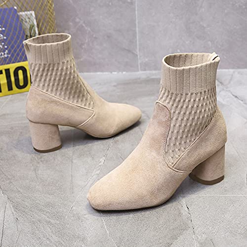 FASDNENDYS Boots for Women Heels Shoes Retro Zipper High Women's Boots Breathable Womens Booties and Boots 2 Inch Heel Beige