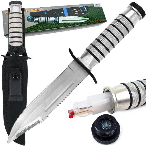 Fixed Blade Hunting Serrated Survival Knife Bowie w Kit