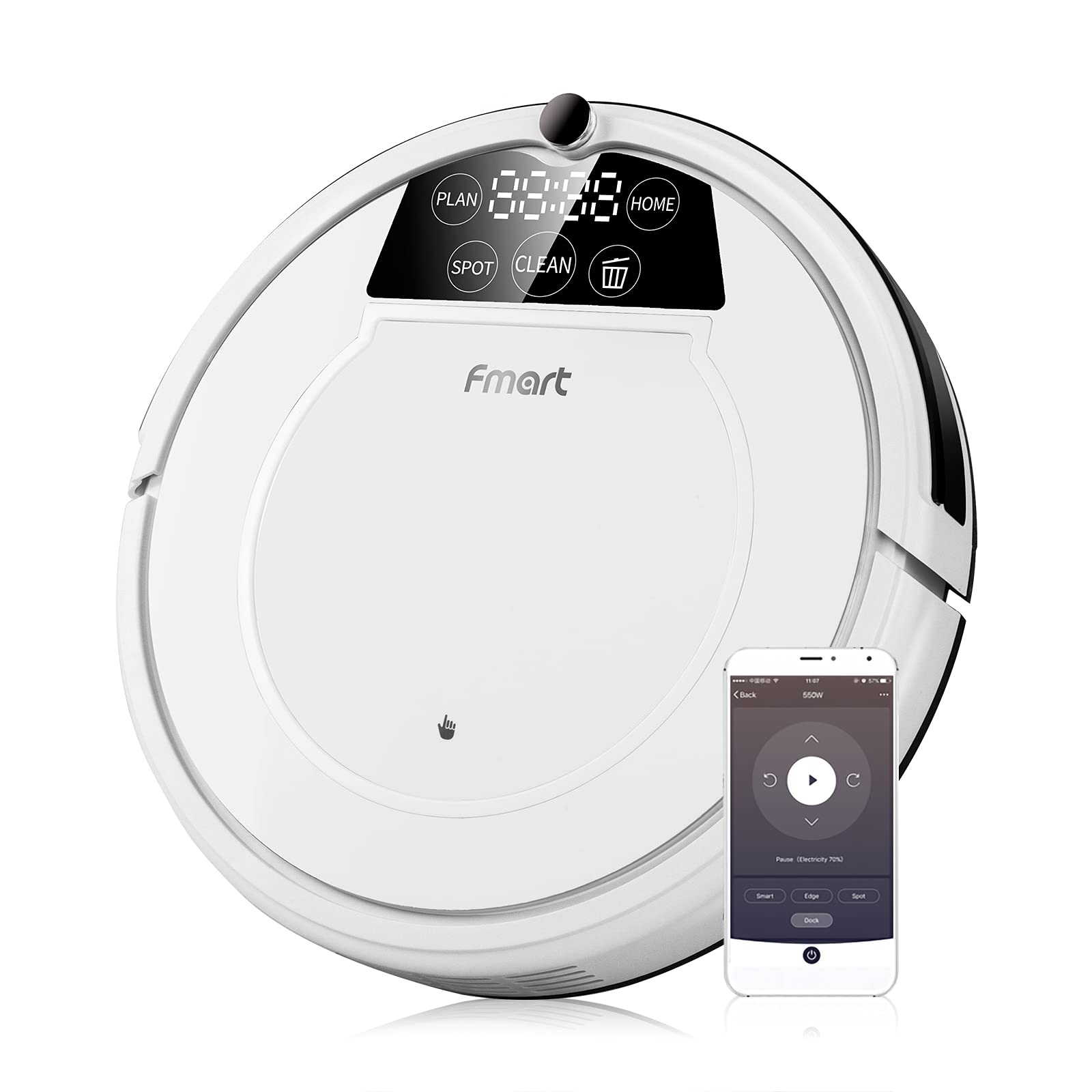 FMART Robotic Vacuums with Mop for Pet Hair, Smart Self-Charging Vacuum Cleaner Robot, for Carpet Hard Floor 2-in-1 2000Pa Mapping Robot Vacuum Cleaner ER550WS