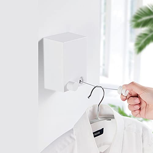 Retractable Clothesline,Indoor Clothesline for Drying Clothes-Wall-Mounted Stainless Steel self-Adhesive and Wall-Mounted Laundry Rope (13.8 feet) White