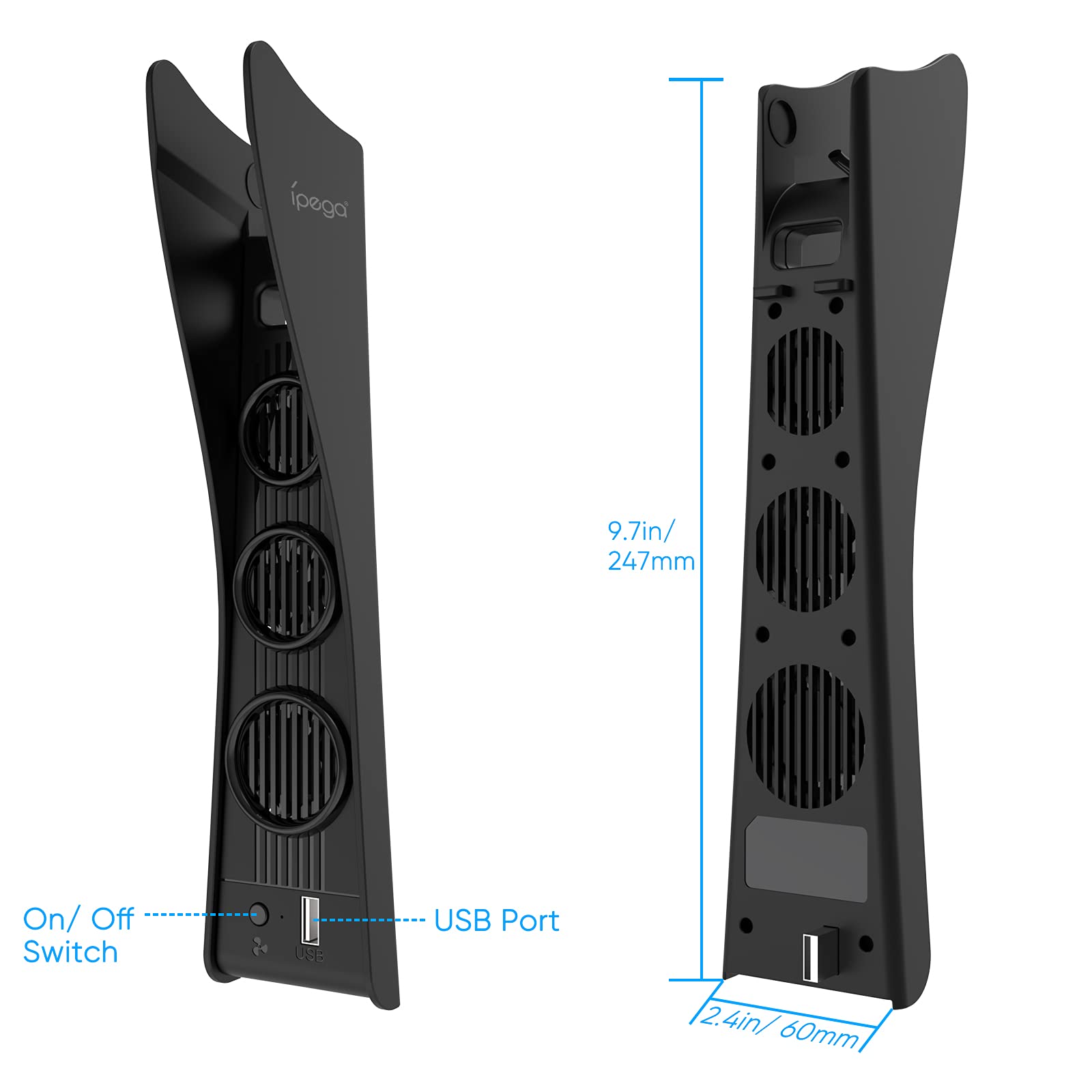FYOUNG 2 in 1 Slim Cooling Fan with Headest Hanger Holder Compatible with PlayStation 5 Digital Edition & Ultra HD Console, Cooling System Cooler Fan for PS5 with 3 Cooling Fans and Extra USB Port