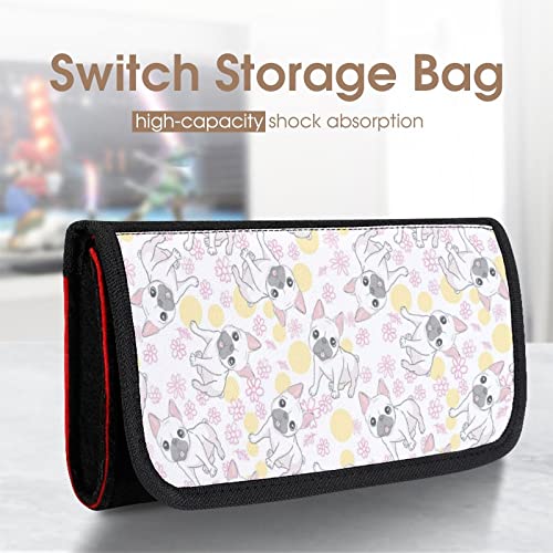 Happy Dogs Group French Bulldog Carrying Case Storage Holder Bag Printed Handbag for Switch Console Game and Slots Cards Accessories