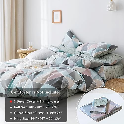 VM VOUGEMARKET Geometric Duvet Cover Queen,100% Cotton Colorful Duvet Cover Matching 2 Pillow Shams,3 Pieces Reversible Diamond Bedding Set Without Comforter-Full/Queen,Diamond