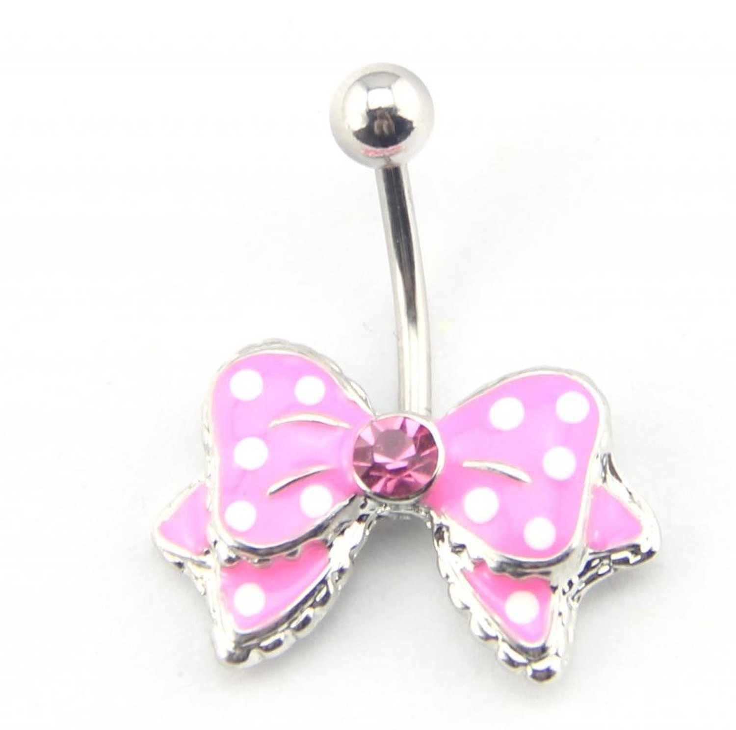 DUOKA 14G Pink Bow Bowknot Enamel Belly Ring Navel Bar Body Piercing Jewelry Pink