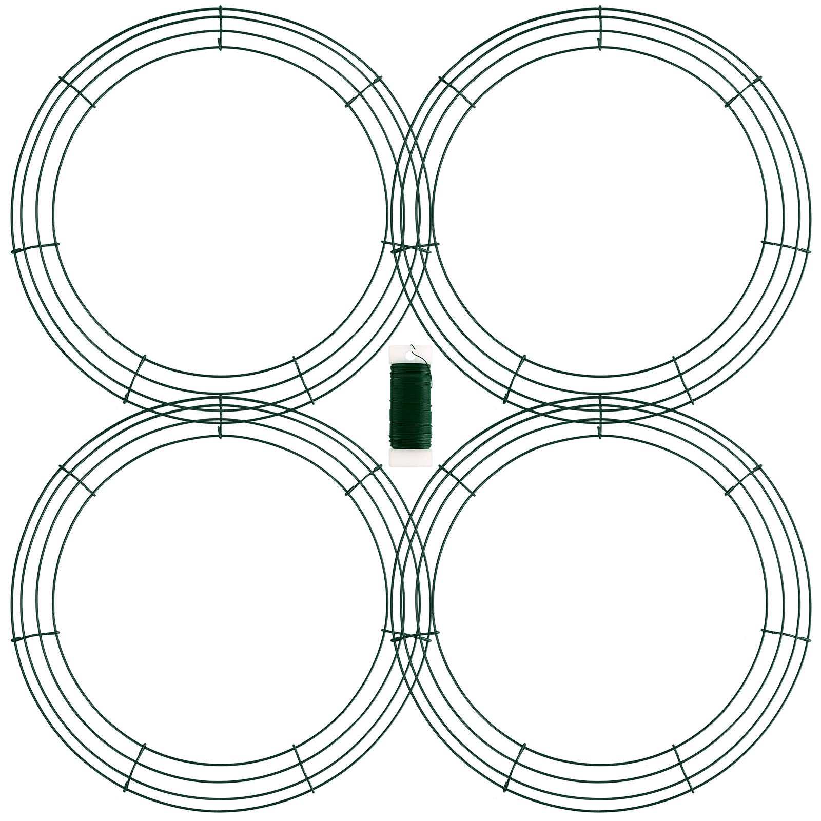 ELCOHO 4 Pack Wreath Frames with Green Flexible Paddle Wire Holiday Wreath Frames for Christmas Wreaths, Crafts, and Floral Flower Arrangements