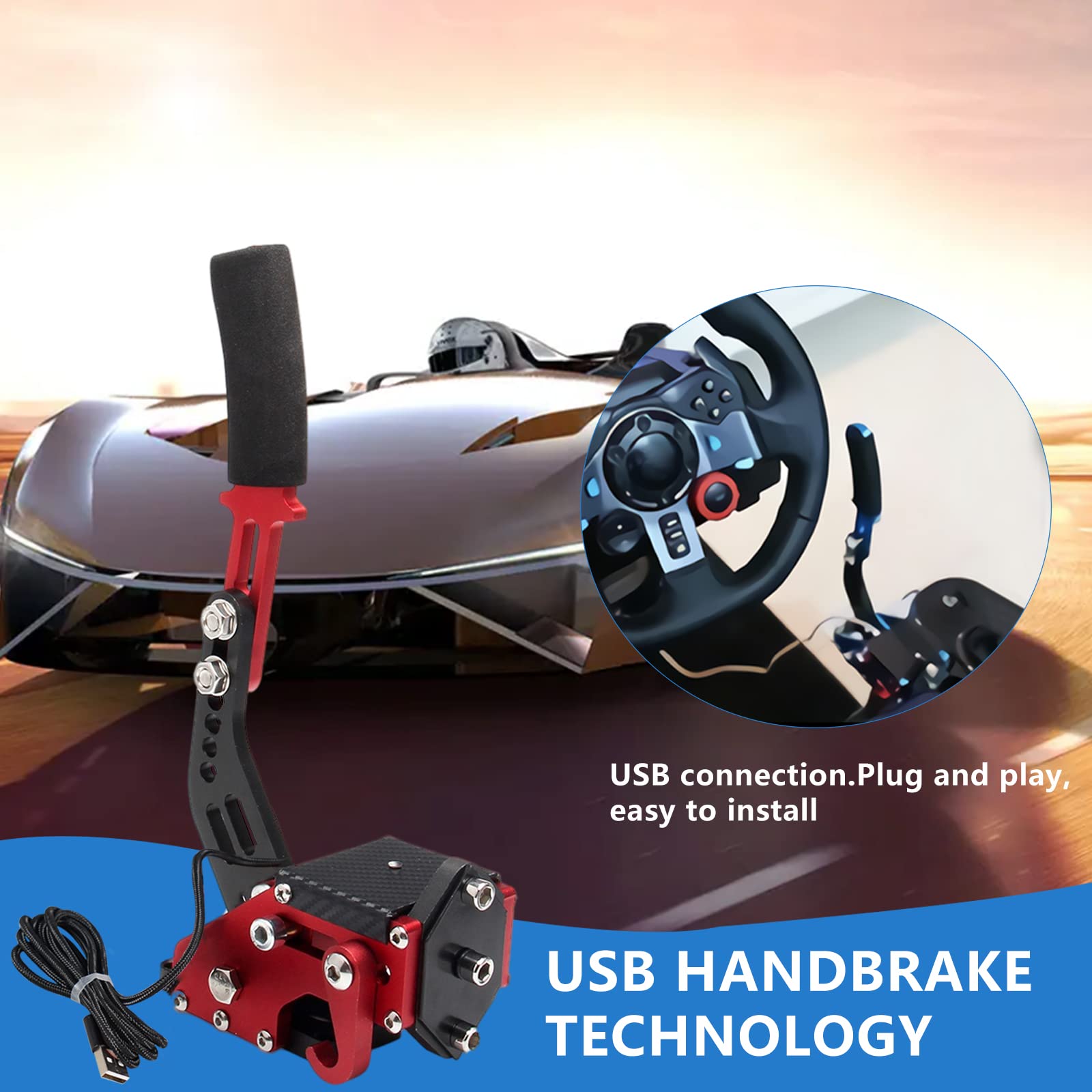 Htostar Racing PC Racing Game USB Handbrake,64 Bit USB Handbrake Compatible with G25 G27 G29 G920 T500 T300(With Clamp)