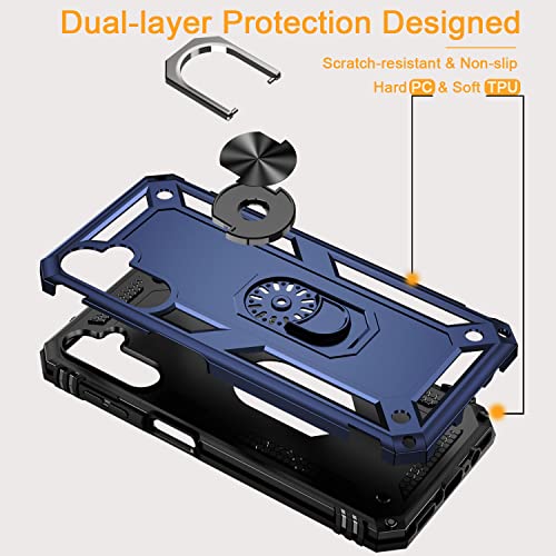 Muntinfe for Galaxy A14 5G Phone Case, Samsung Galaxy A14 5G Case with Screen Protector [2 Pack], [Military Grade 16ft. Drop Tested] Magnetic Ring Holder Kickstand Protective Cover, Blue