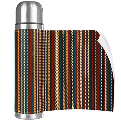 Retro Stripe Boho Stainless Steel Coffee Thermos, Double Walled Insulated Water Bottle for Outdoor Sports, Office, Car (17 OZ/500ML)