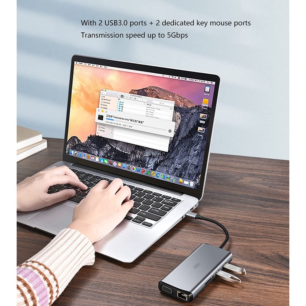 Hub Dock Adapter USB C Hub 10-in-1 with HDMI, VGA, 2 USB 3.0 Ports, 2 Keyboard/Mouse Ports, PD 3.0 Ports, Ethernet and SD/TF Cards Reader Computer Accessories