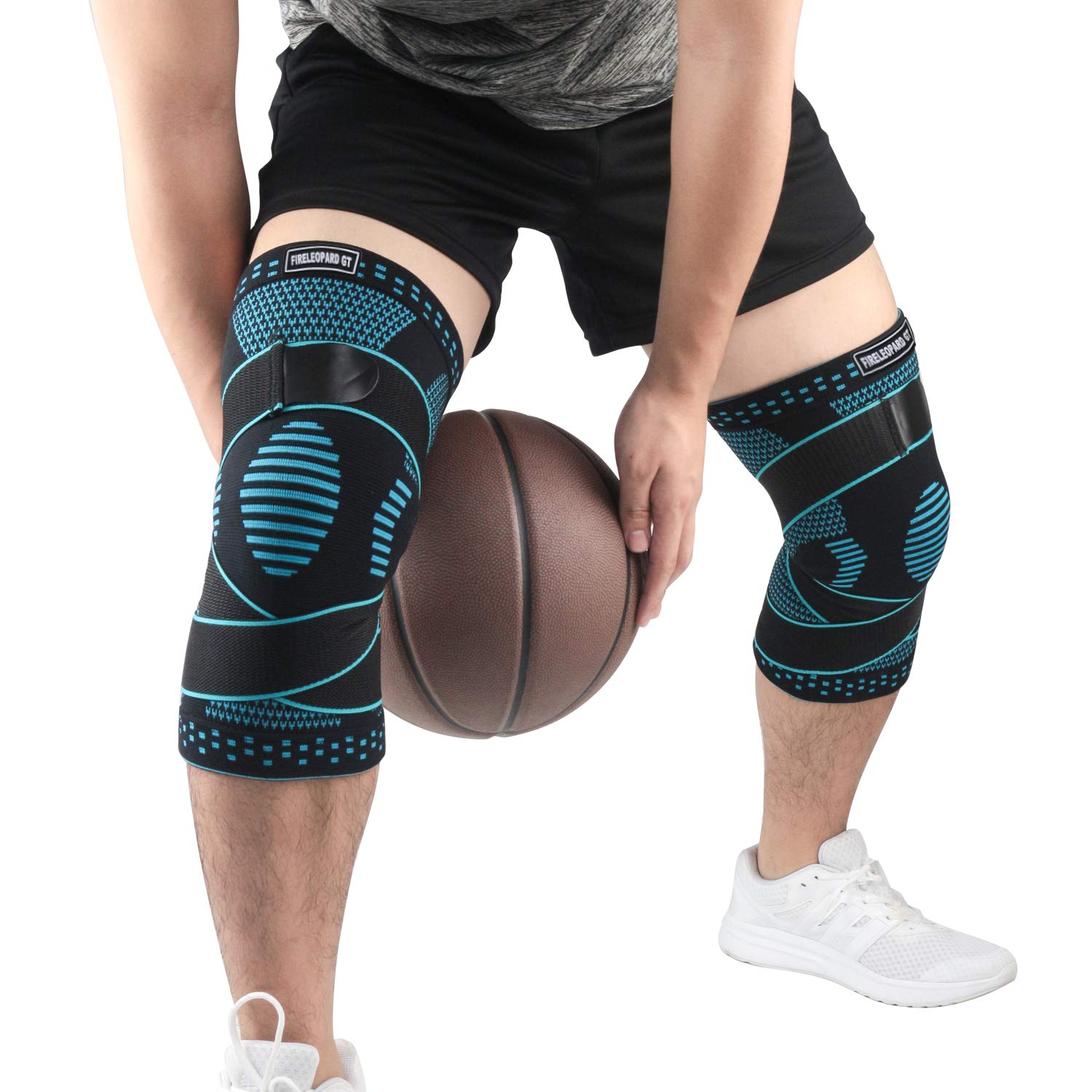 FIRELEOPARD GT 2 Pack Knee Compression Sleeve,Knee Brace Support for Men & Women,Premium Recovery for Meniscus Tear, ACL, MCL Running,Arthritis, Biking & Sports (Blue, X-Large)