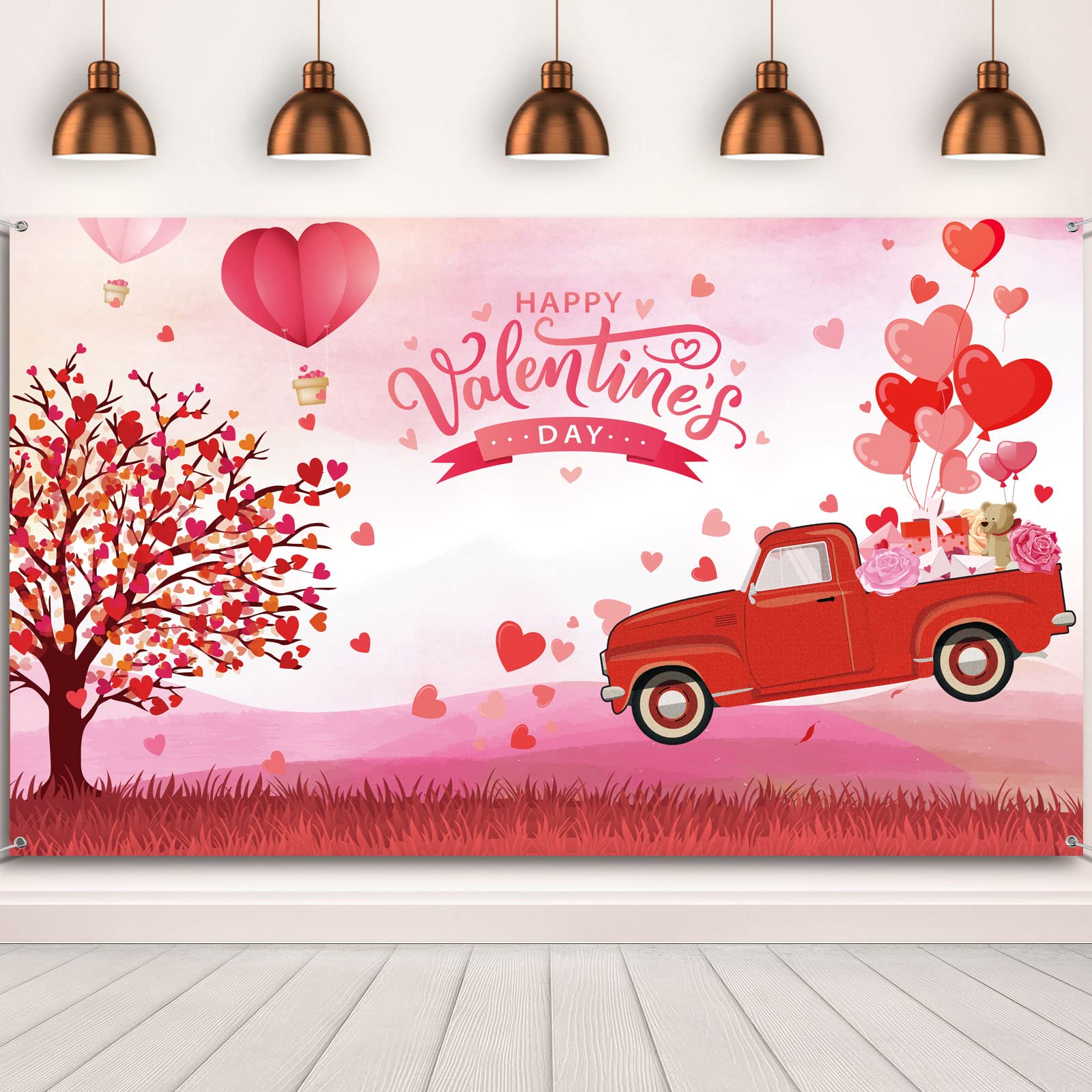 Valentine's Day Backdrop Valentine Backdrop Background for Photography Happy Valentine's Day Backdrop Banner Photo Booth Props Red Heart Backdrop for Mother's Valentine's Day Decoration (Truck)