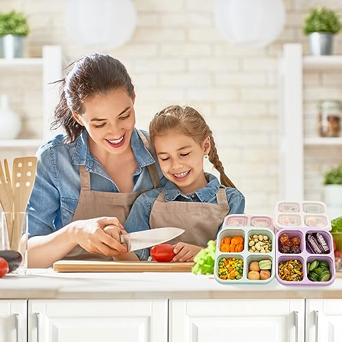 Luriseminger 4 Pack Bento Lunch Box,4 Compartment Snack Containers,Divided Bento Snack Box,Meal Prep Containers Kids/Toddle/Adults,Food Storage Containers for School, Work and Travel
