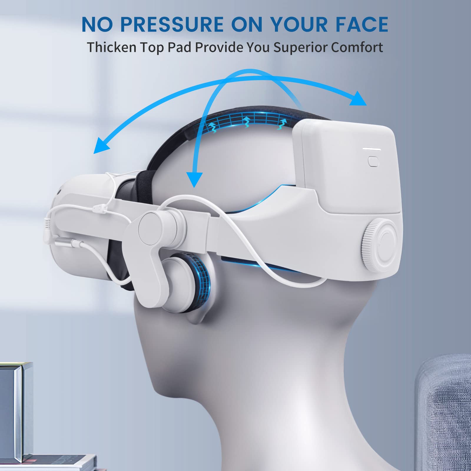 Headphone Head Strap with Battery for Oculus/Meta Quest 2,M3 Plus On-Ear Audio Elite Strap with 8000mAh Battery Pack,Extend Playtime & Enhanced Sound Effects & Balance Weight Design