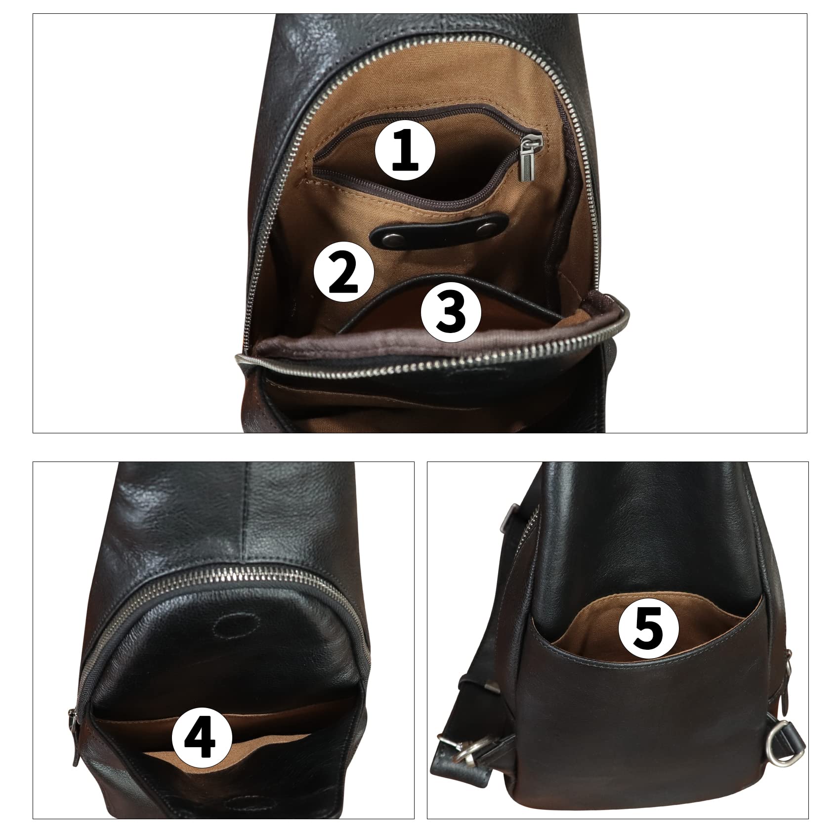 FEIGITOR Genuine Leather Sling Bag Retro Crossbody Sling Backpack Handmade Chest Shoulder Daypack Purse Fanny Pack (Black)