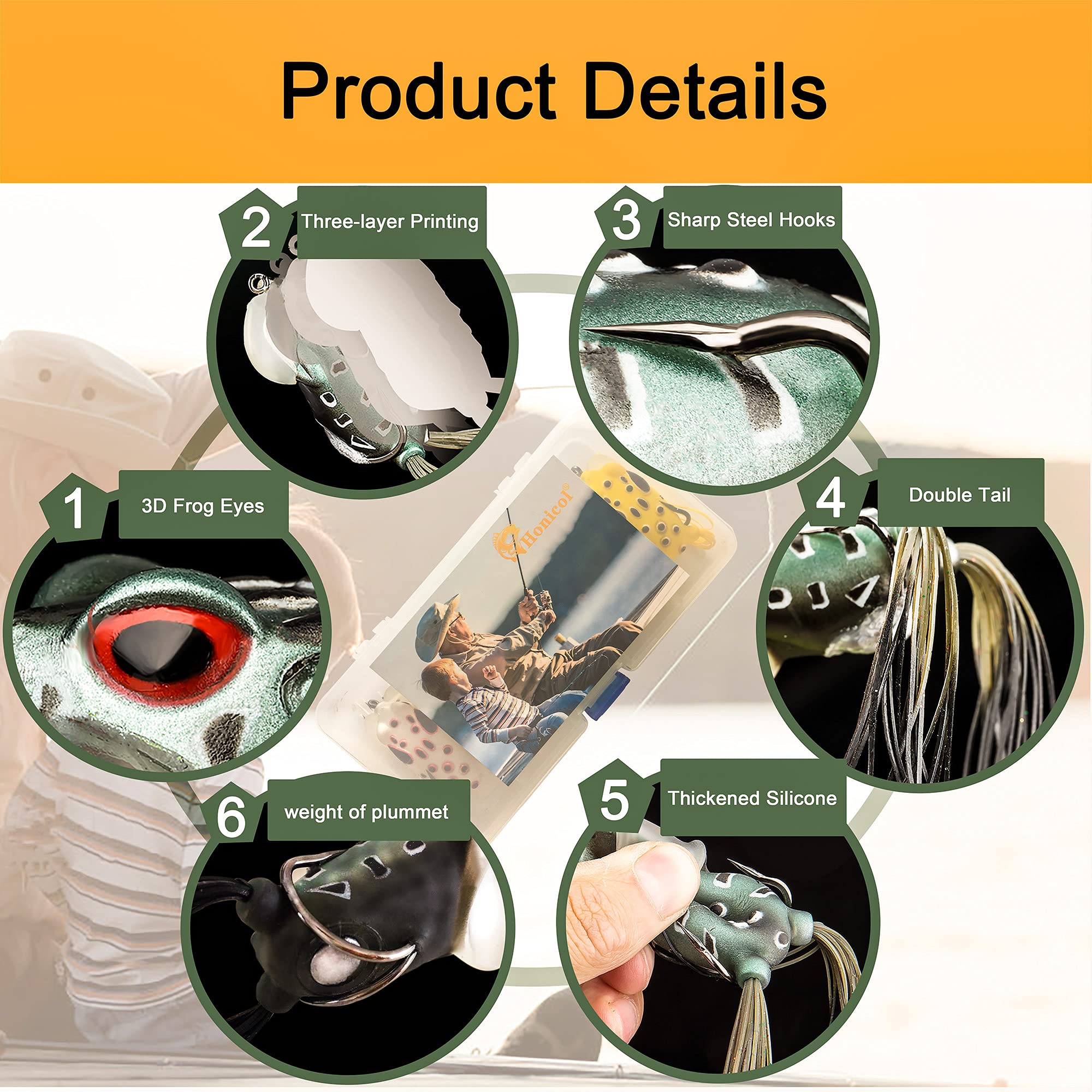 Fishing Lures for Bass Topwater Frog Lures - Weedless Lures Soft Plastic Fishing Bait, 5pcs Toad Lures with Tackle Box