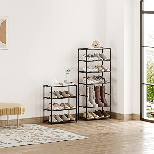 Vockot Small Shoe Rack 6-8 Pairs Sturdy Shoe Shelf 4-Tiers Narrow Stackable Shoe Organizer,Lightweight Kids Shoe Racks for Entryway, Doorway and Closet（Black）