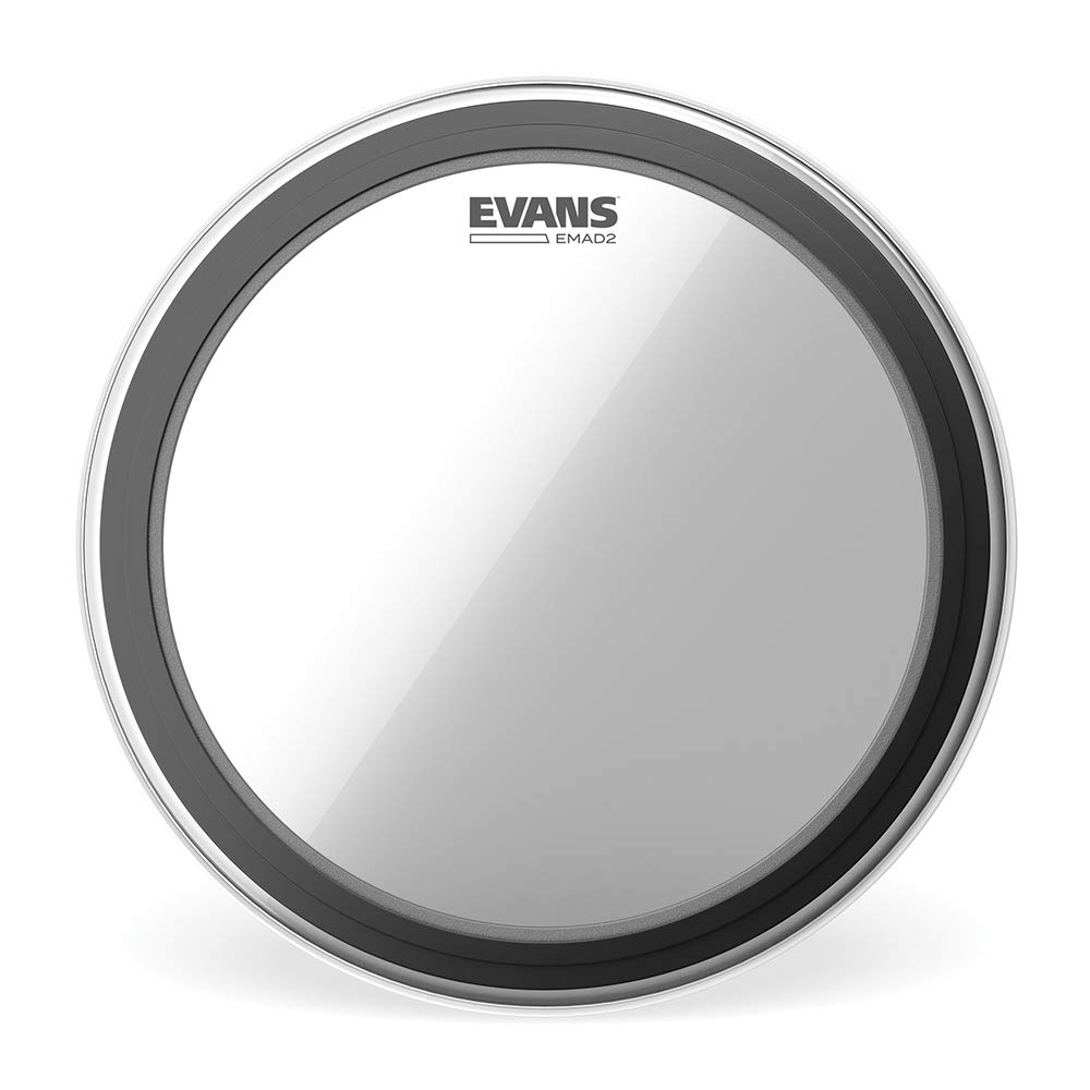 Evans EMAD2 Clear Bass Drum Head, 20ā ā Externally Mounted Adjustable Damping System Allows Player to Adjust Attack and Focus ā 2 Foam Damping Rings for Sound Options - Versatile for All Music Genres