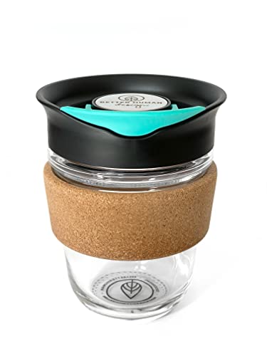 Reusable Glass Cup + Stainless steel Tea Infuser & Twist on Lid - Microwavable Travel Coffee Mug - Cork Sleeve - 18oz Portable Cold Brew maker - Loose Leaf Diffuser + Brewing Tumbler togo