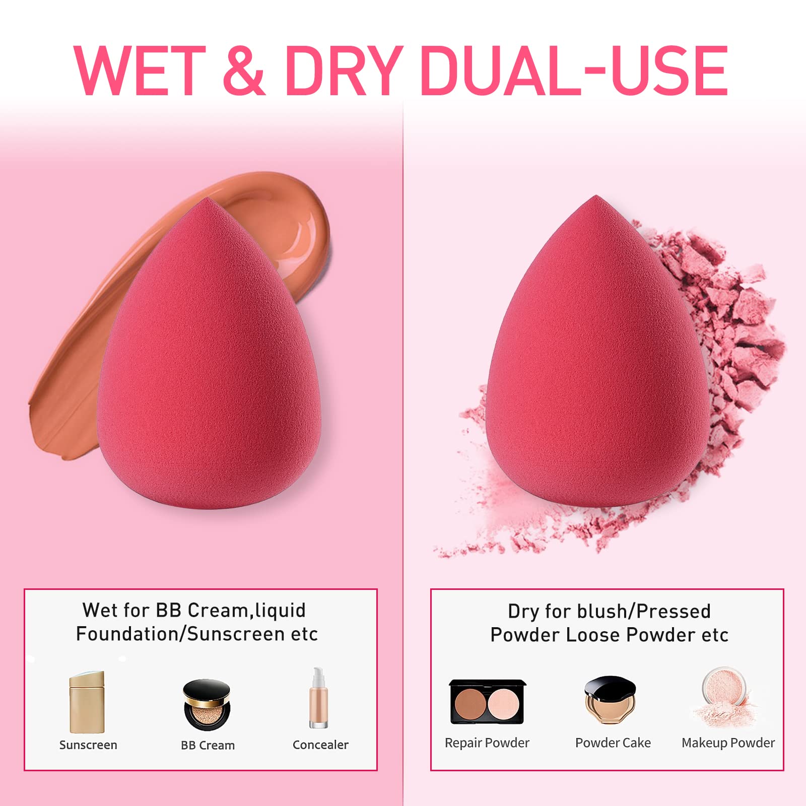 Makeup Sponge Set 5 Pcs Makeup Blenders Latex Free Beauty Sponges Blending for Cream Liquid Foundation Powder Cosmetic with Sponge Holder, Wet & Dry Use.