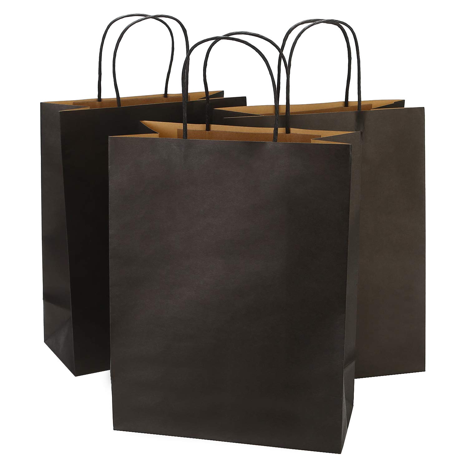 Ronvir 50Pcs Black Gift Bags, 10x5x13 Inches Paper Bags With Handles, Large Shopping Bags, Recycled Black Kraft Bags For Business, Retail, Christmas, Welcome, Wedding, Party, Holiday