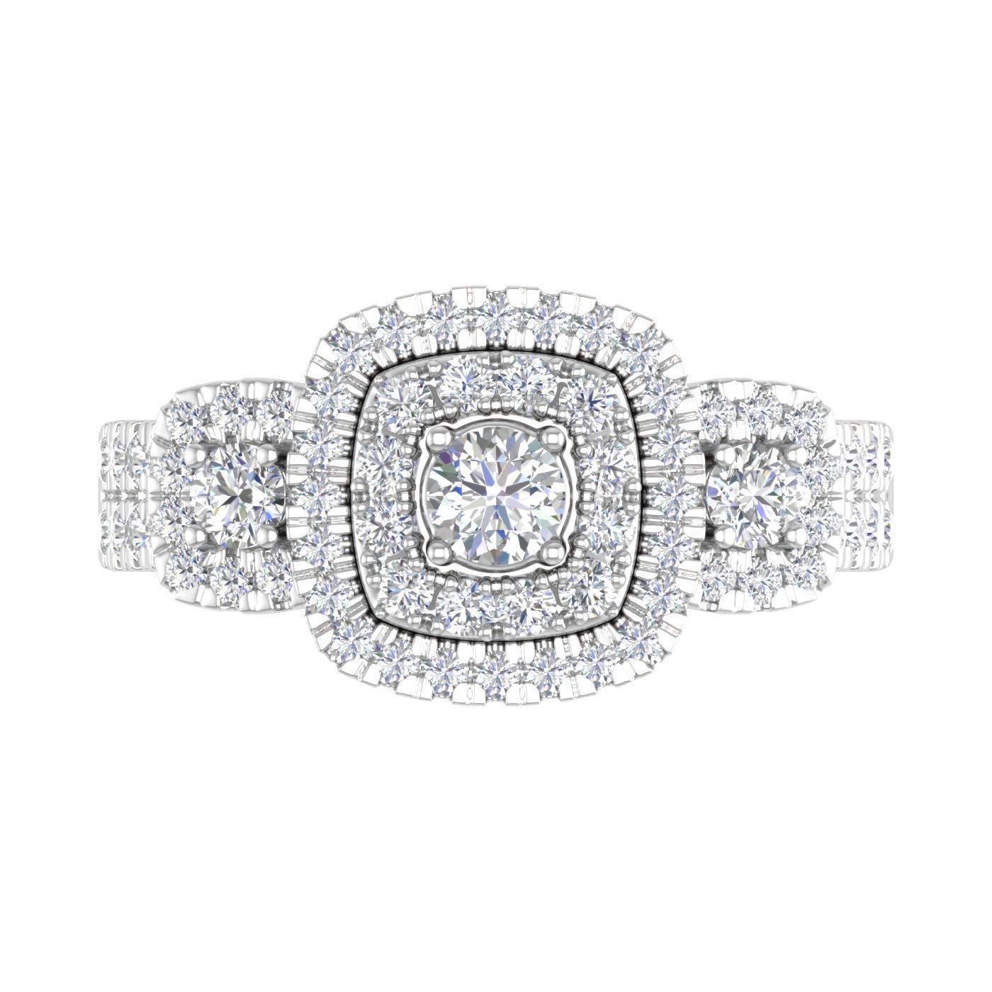 FINEROCK 1 Carat Round Diamond Cushion Shaped Halo Ring in 14K White Gold (Ring Size 6)