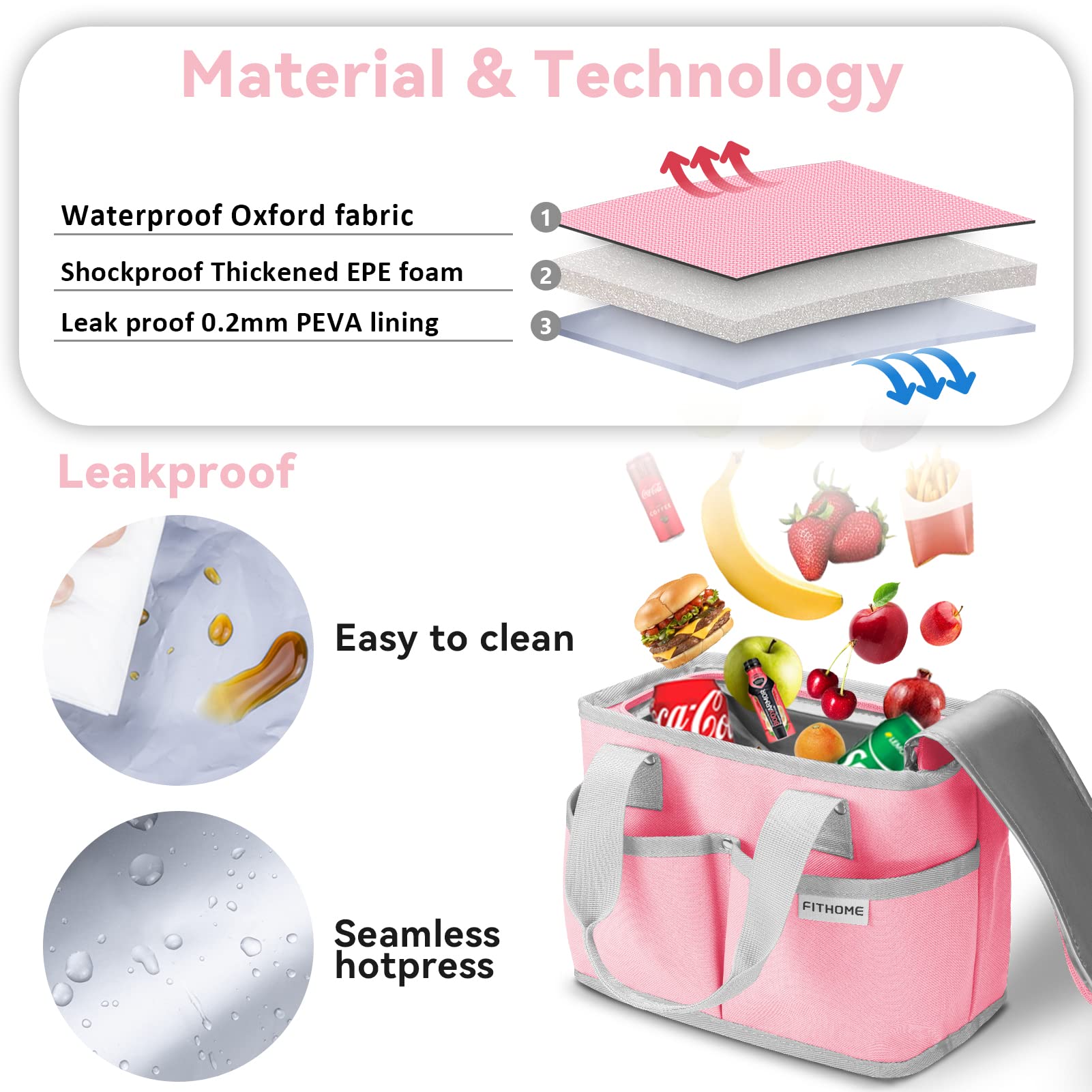 FITHOME Small Lunch Bag for Women & Men, Reusable Insulated Lunch Cooler Tote Bags, Leakproof Thermal Lunch Bag, Adult Durable Lunch Bag for Work