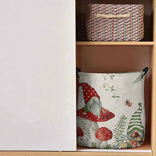Mushroom Eucalyptus Large Laundry Basket, Collapsible Bag with Easy Carry Handles, Boho Plant Leaves Buffter-fly Waterproof Foldable Freestanding Hamper, Folding Washing Bin Clothes Storage Round