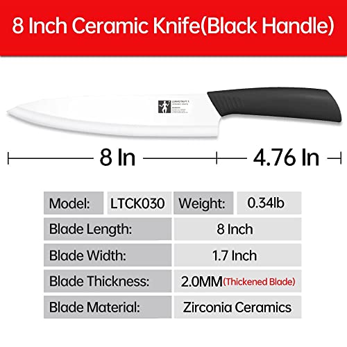 LIANGTAI Ceramic Knife 8 Inch Chef's Knife【Blade Thickness 2.0mm】 (Black Handle)