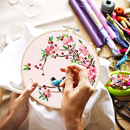VOLSION Embroidery Starter Kit – Cross Stitch Kit with Embroidery Cloth, Plastic Hoop, Needles and Threads, Instructions – Complete Embroidery Kit for Adults – Suitable for Beginners and Hobbyists