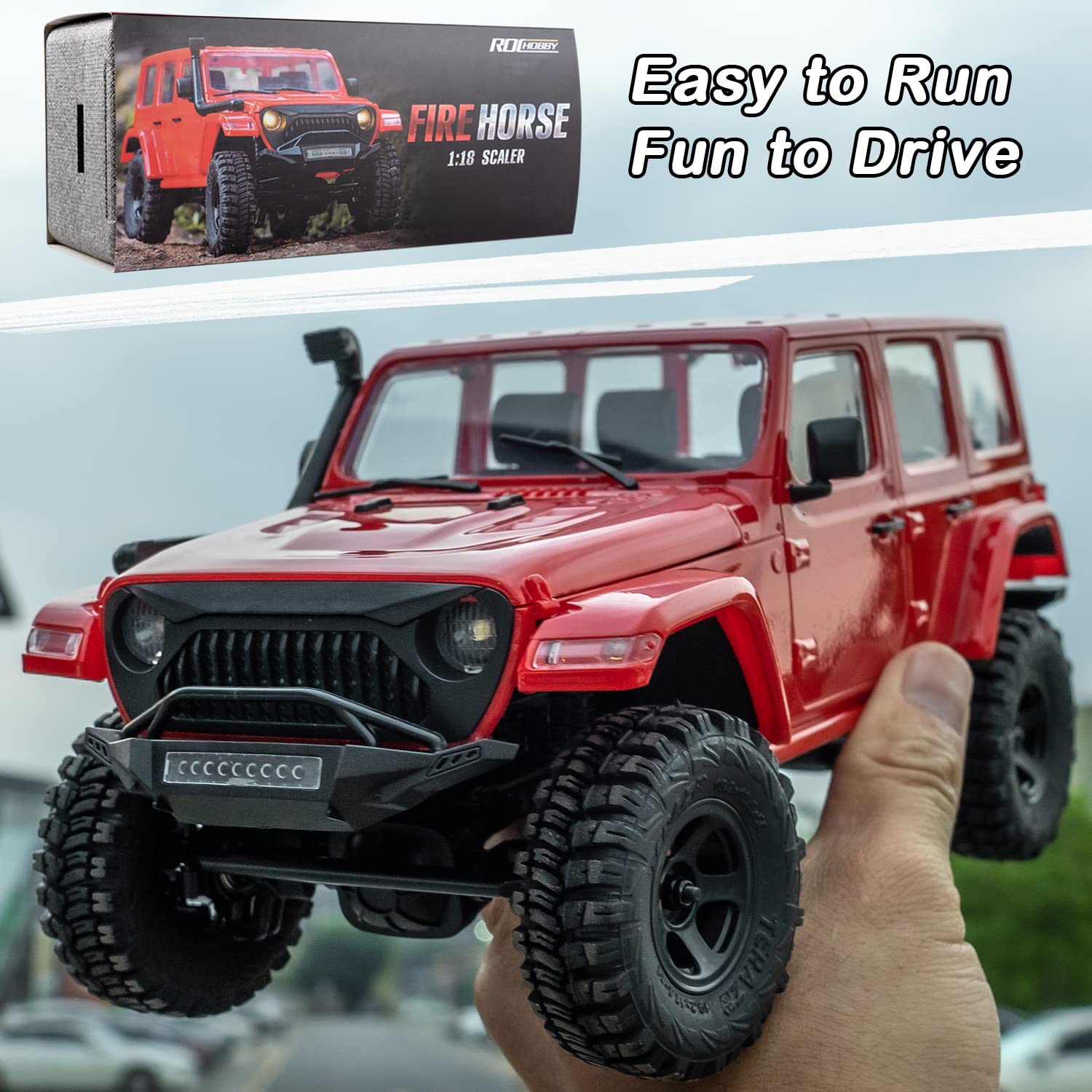 Fms Rochobby RC Car Fire Horse 1/18 RC Mini Rock Crawler 4x4 Scale Waterproof Remote Control Vehicle Model RTR with LED Lights 2.4GHz Transmitter Battery USB Charger Included
