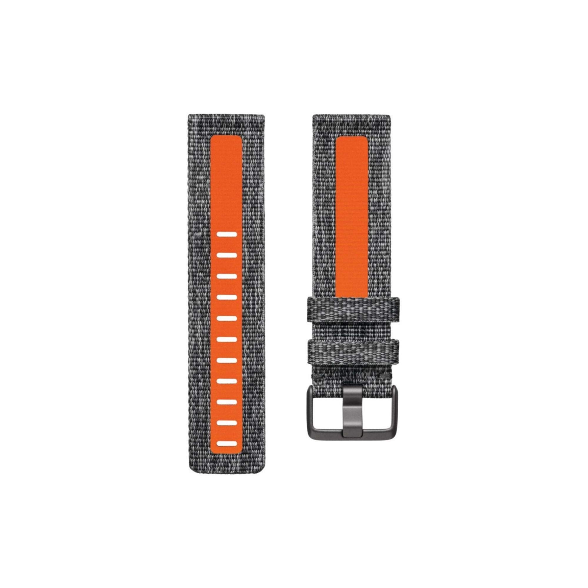 Fitbit Versa Family Accessory Band, Official Product, Woven Reflective, Charcoal/Orange, Large