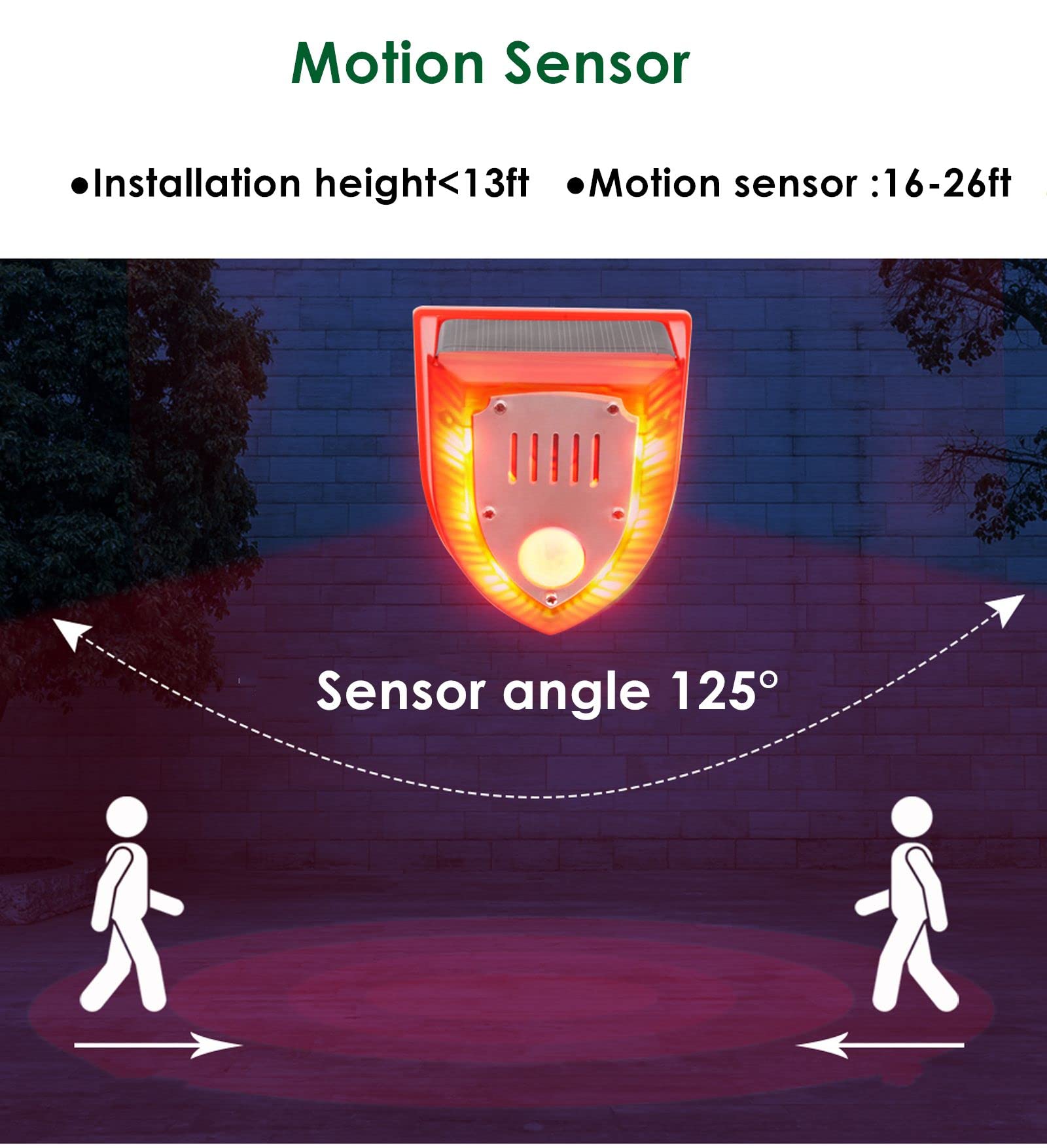 HULPPRE Solar Outdoor Motion Sensor Alarm-Dog Barking&Gunshot Sound,129db Loud Noise Maker,3 Work Modes Strobe Light with USB,Say Goodbye to The Unwanted Explorers